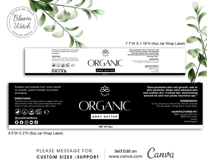 Editable Black White Body Butter Luxury Labels Black and - Etsy