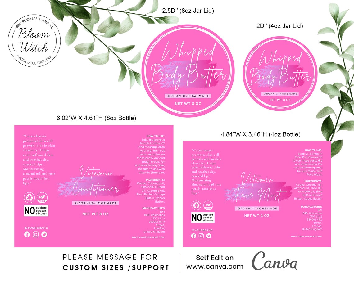 Editable Pink Cosmetic Label Template Body Butter Dropper - Etsy