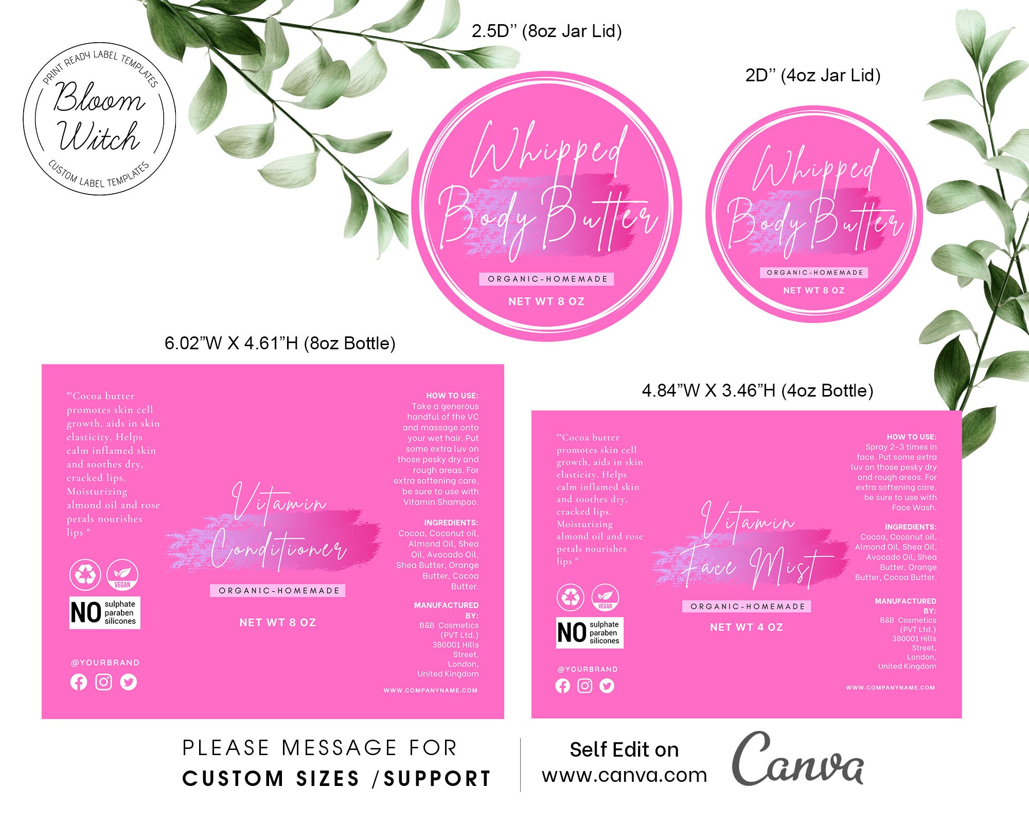 Editable Pink Cosmetic Label Template Body Butter Dropper - Etsy