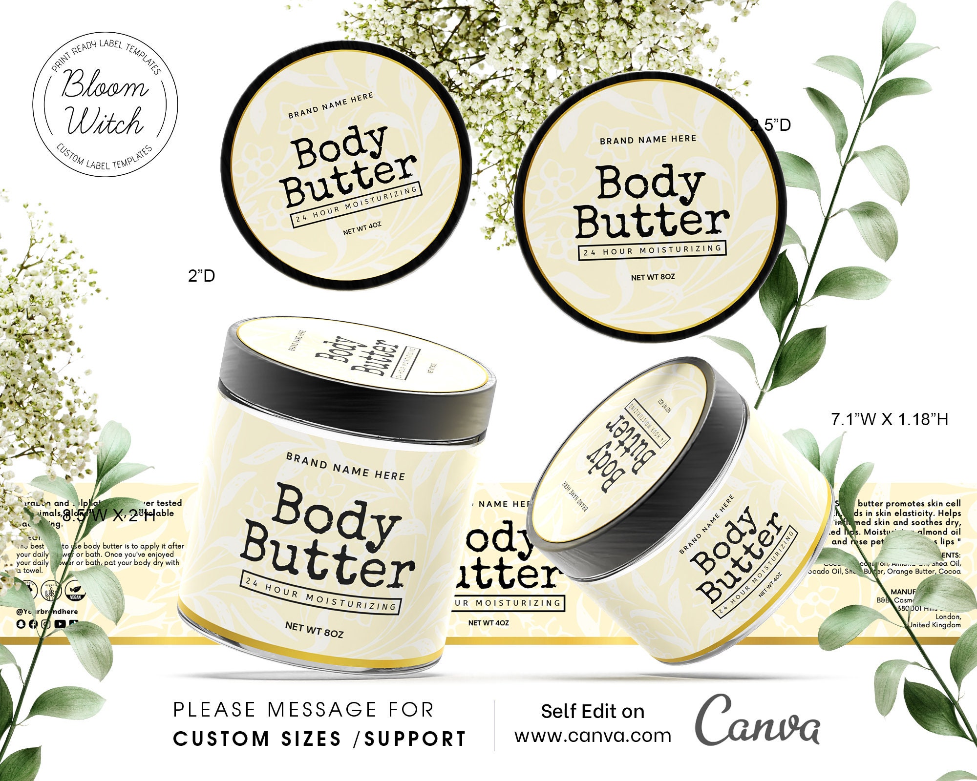 DIY Body Butter Label Template-editable Shea Body Butter Labels,8 Oz ...