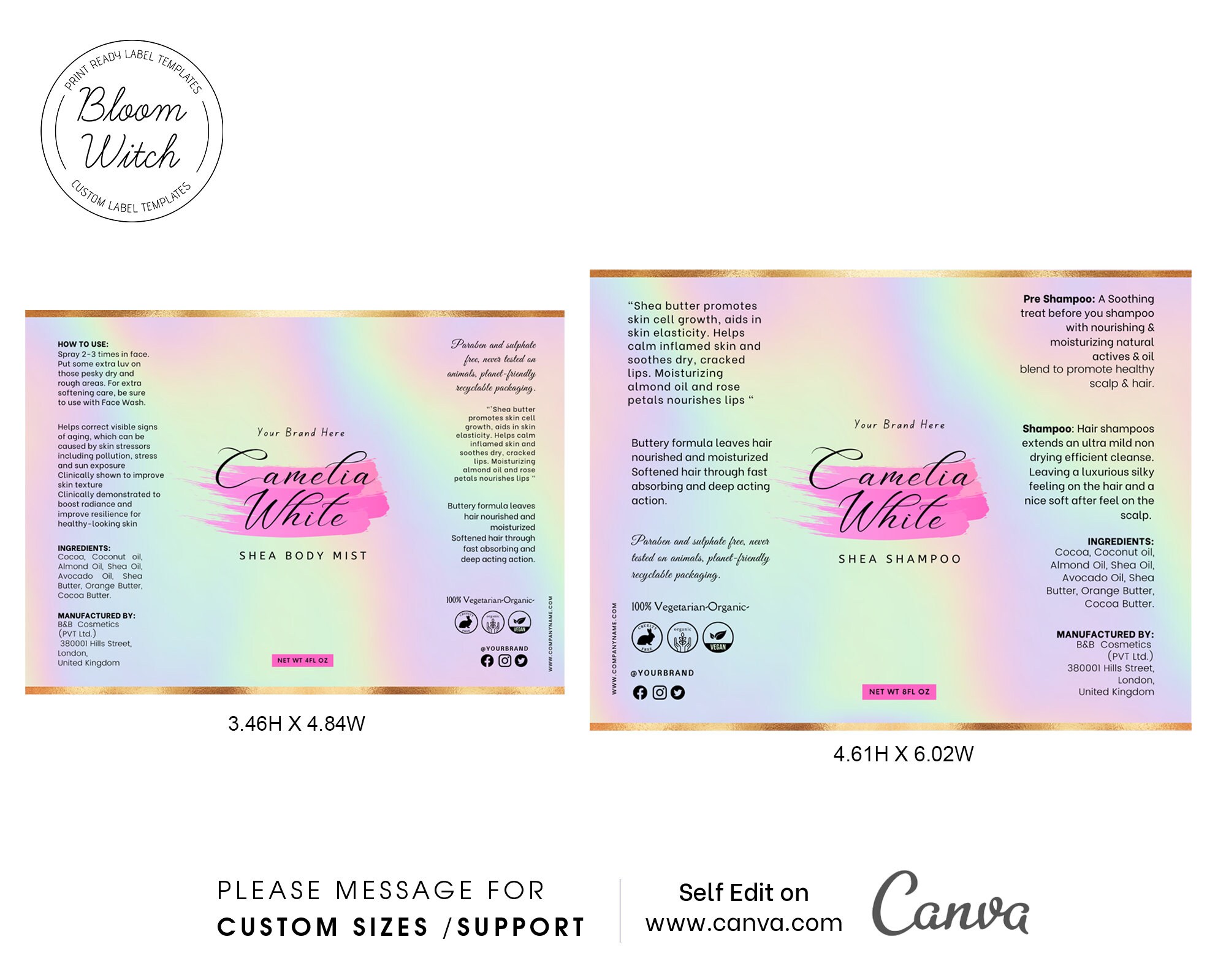 DIY Pink Gold Cosmetic Label Template Body Butterdropper - Etsy