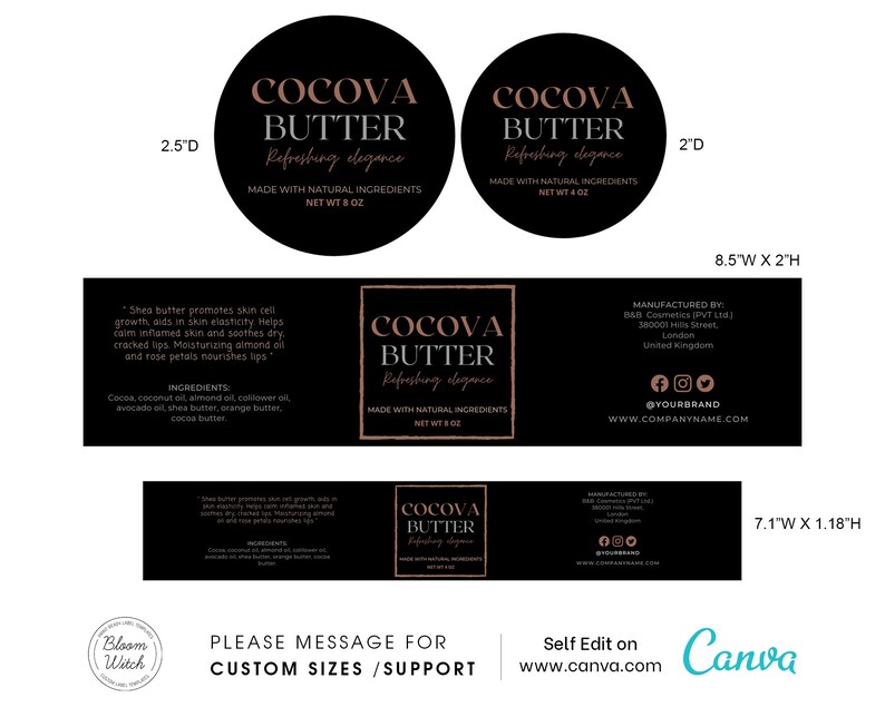 Coffee Chocolate Body Butter Label Template- Sugar Scrub Labels, Body ...