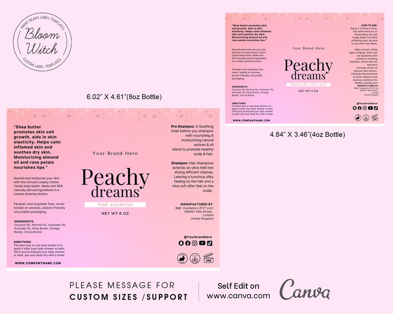 Editable Pink Shea Label Template Body Butter Labels,8oz,4oz,soap ...