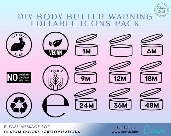 DIY Body Butter Icons-label Iconswarning Signsshelf Life | Etsy