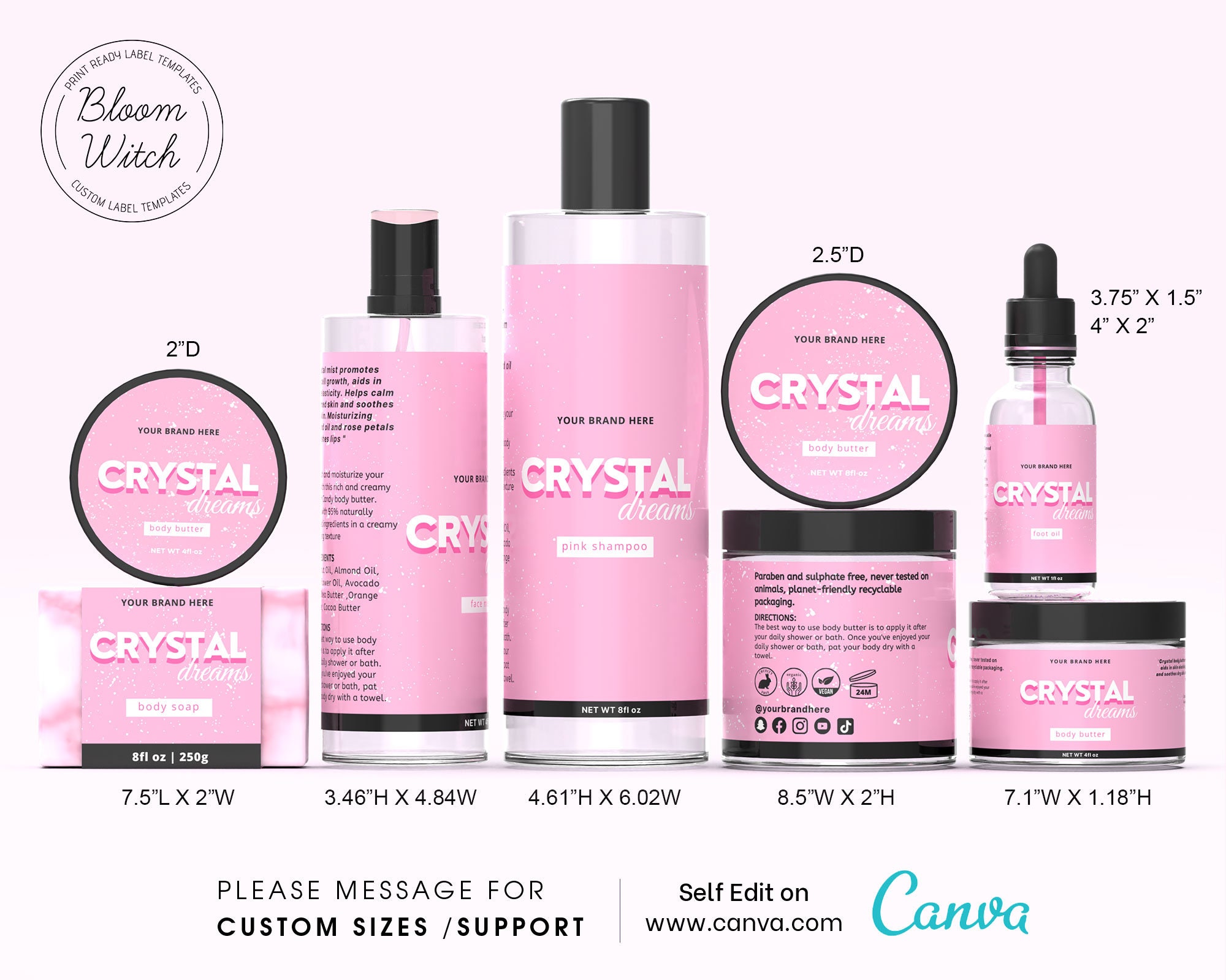 Editable Pink Label Template-body Butter Label, Sugar Scrub, Skincare ...
