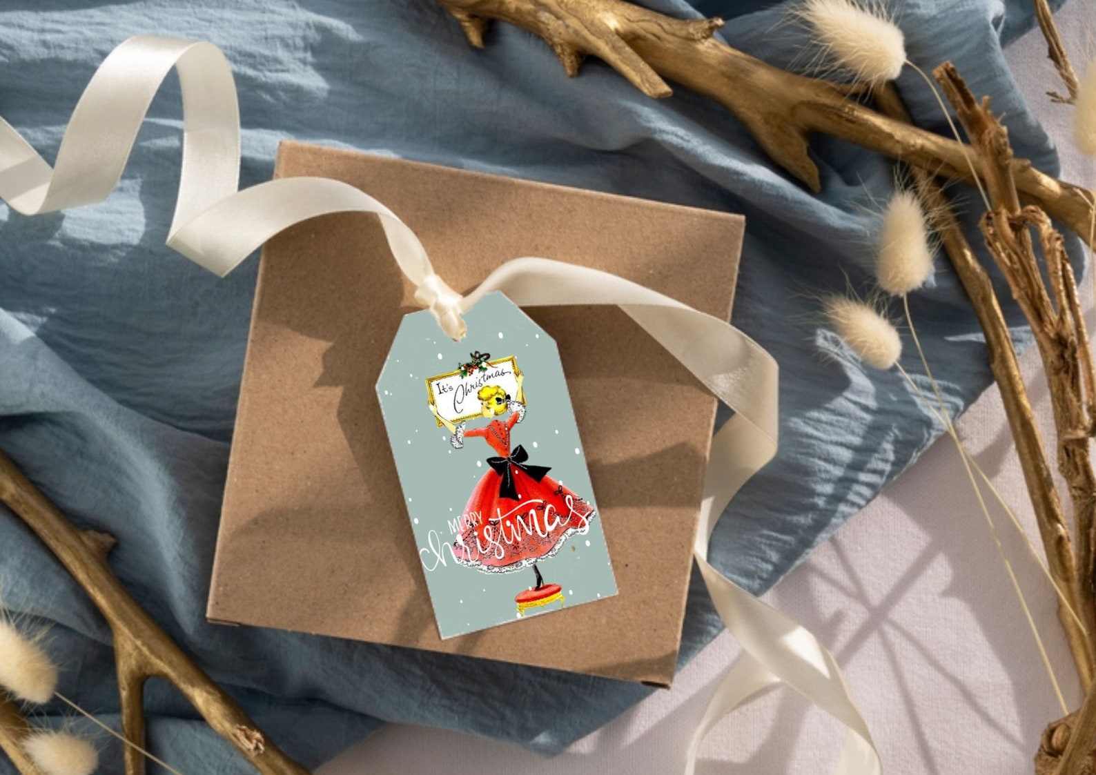 Mid-century Christmas Tags, 9 Printable Gift Tags, Vintage Hang Tags ...