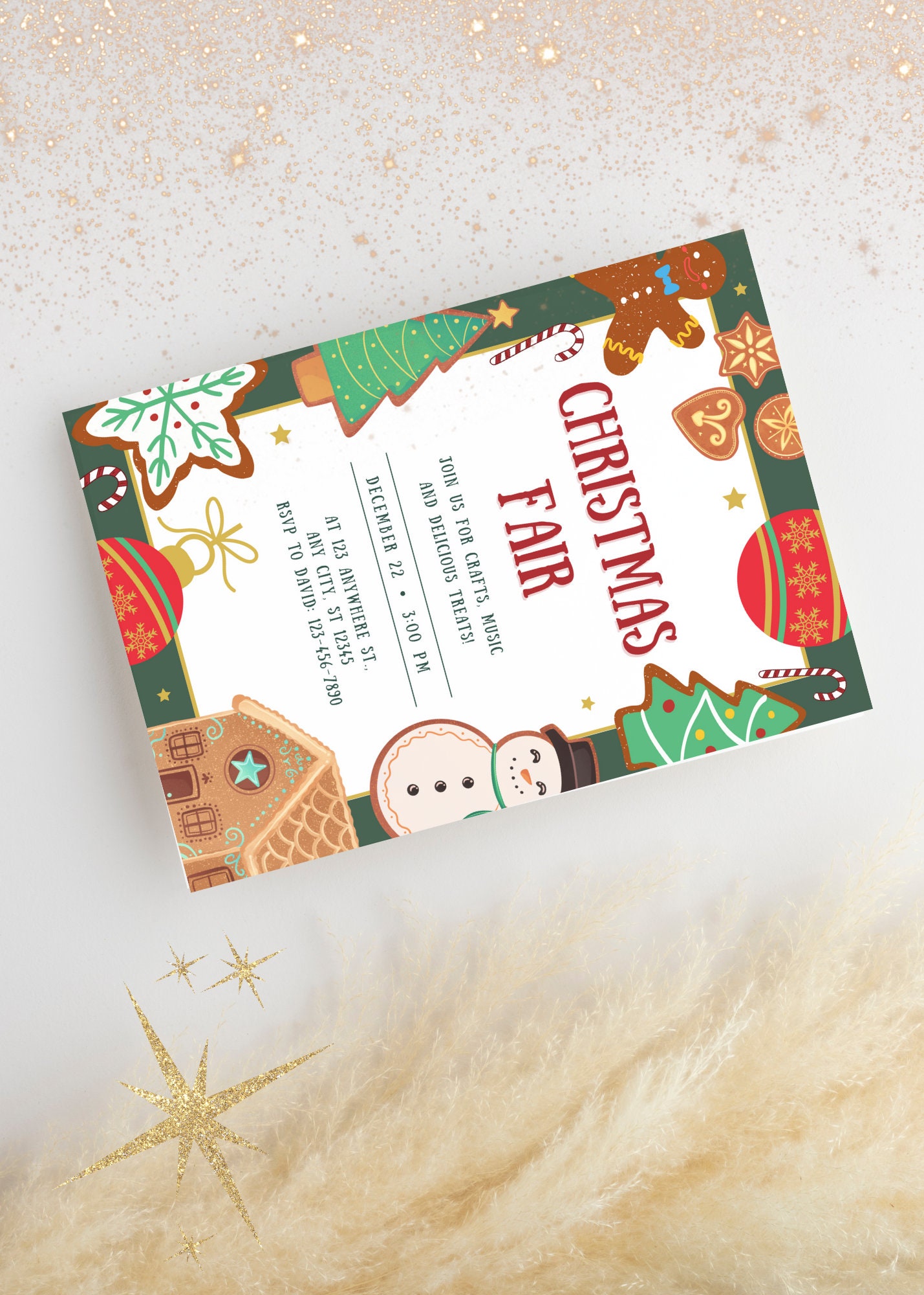 Editable Christmas Party Invitation for Kids, Green Red Funny Christmas ...