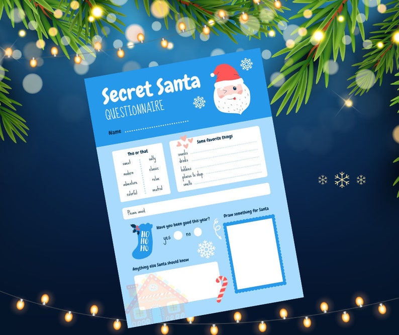 Secret Santa Questionnaire Official Letter to Santa Kids Christmas Wish ...
