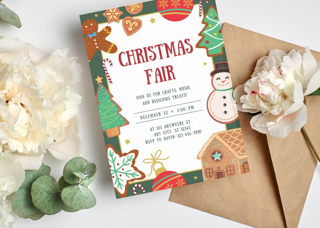 Editable Christmas Party Invitation for Kids, Green Red Funny Christmas ...