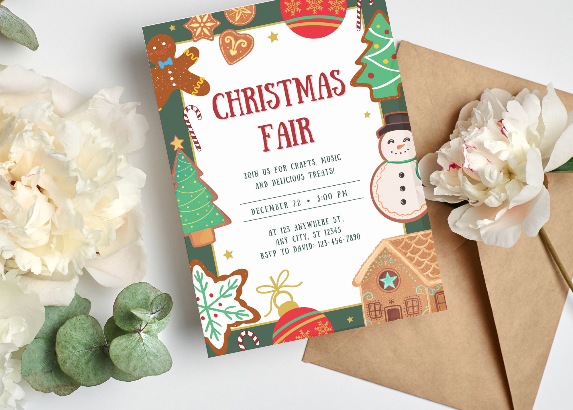 Editable Christmas Party Invitation for Kids, Green Red Funny Christmas ...