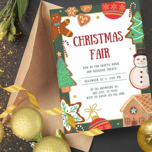 Editable Christmas Party Invitation for Kids, Green Red Funny Christmas ...