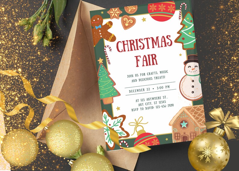 Editable Christmas Party Invitation for Kids, Green Red Funny Christmas ...