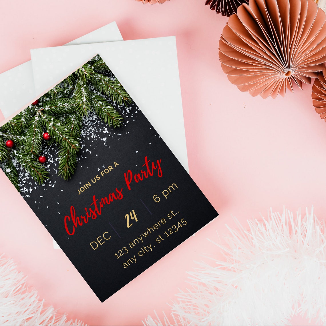 Editable Christmas Party, Red Black Gold Invitation, Holiday Party ...