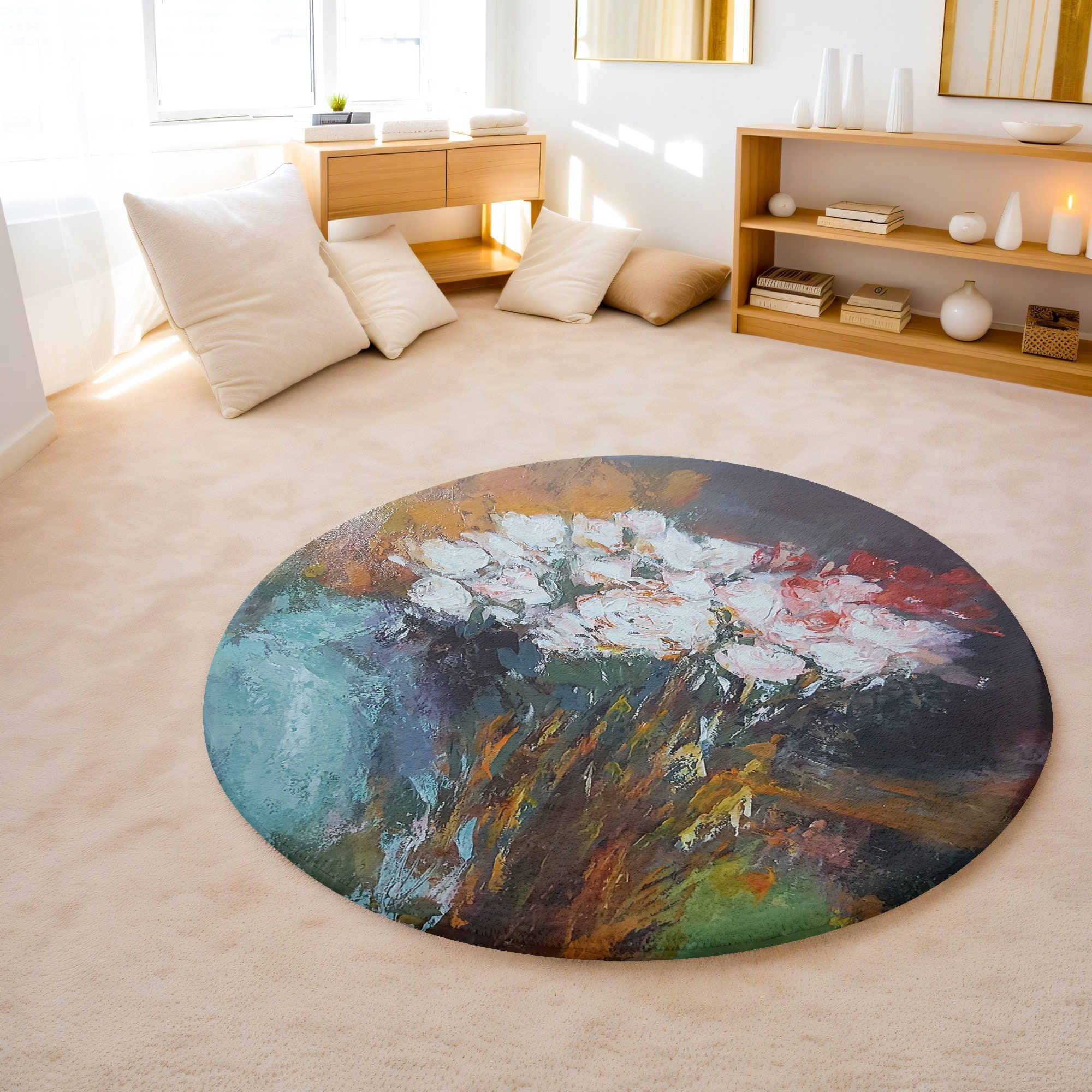 Gothic Area Rug, Roses Design Rug, Mediaval Non Slip Carpet, Round Rug ...
