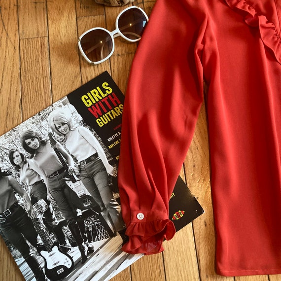 Late 70’s Aaron Ashley Sheer Red Button Up Ruffle Det… - Gem