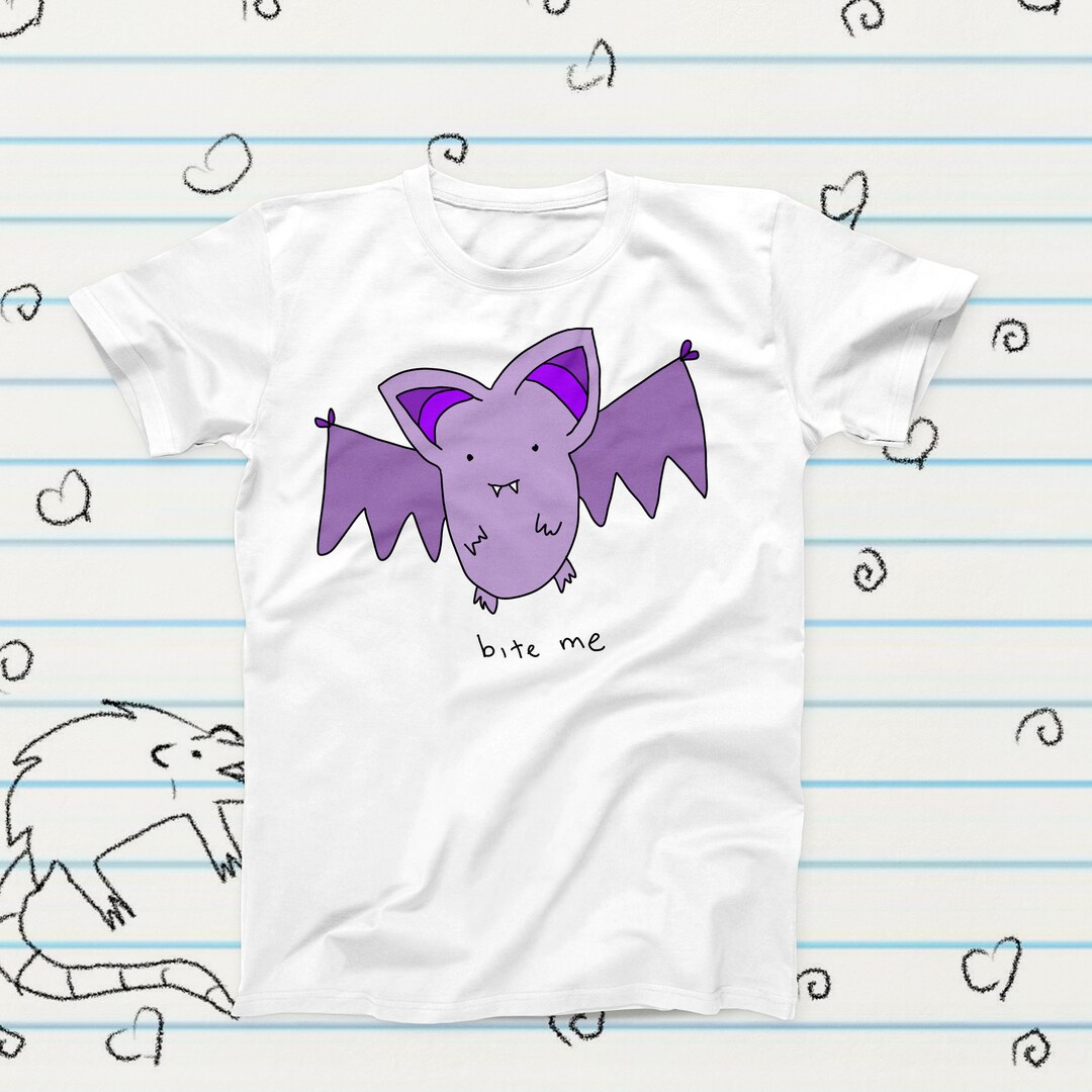 Bite Me Cute Purple Vampire Bat Meme Novelty T-shirt, Sublimation ...