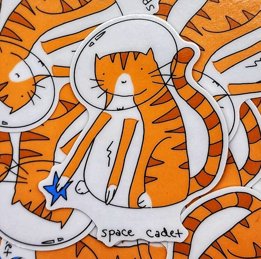 Space Cadet Orange Tabby Cat Sticker: Weatherproof Vinyl - Etsy
