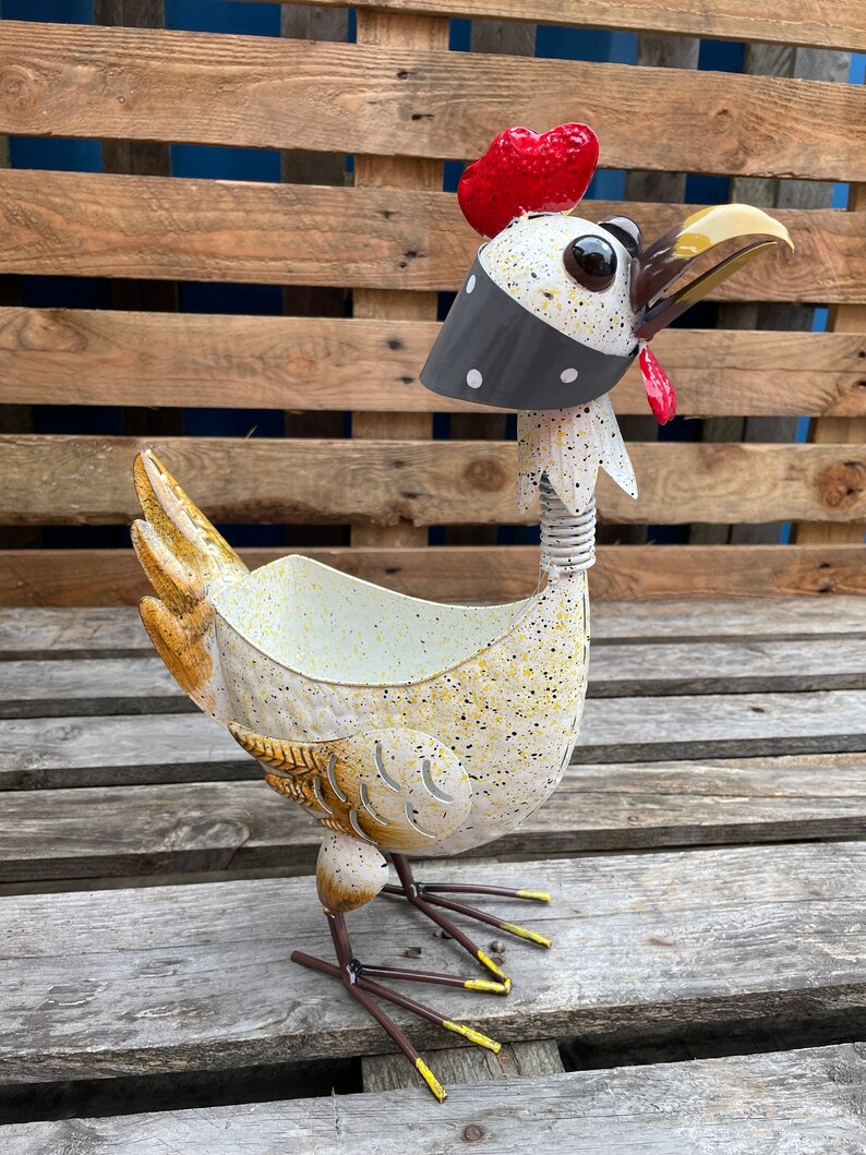 Large Rustic Chicken Metal Flower Pot Planters Plant Pots - Etsy UK