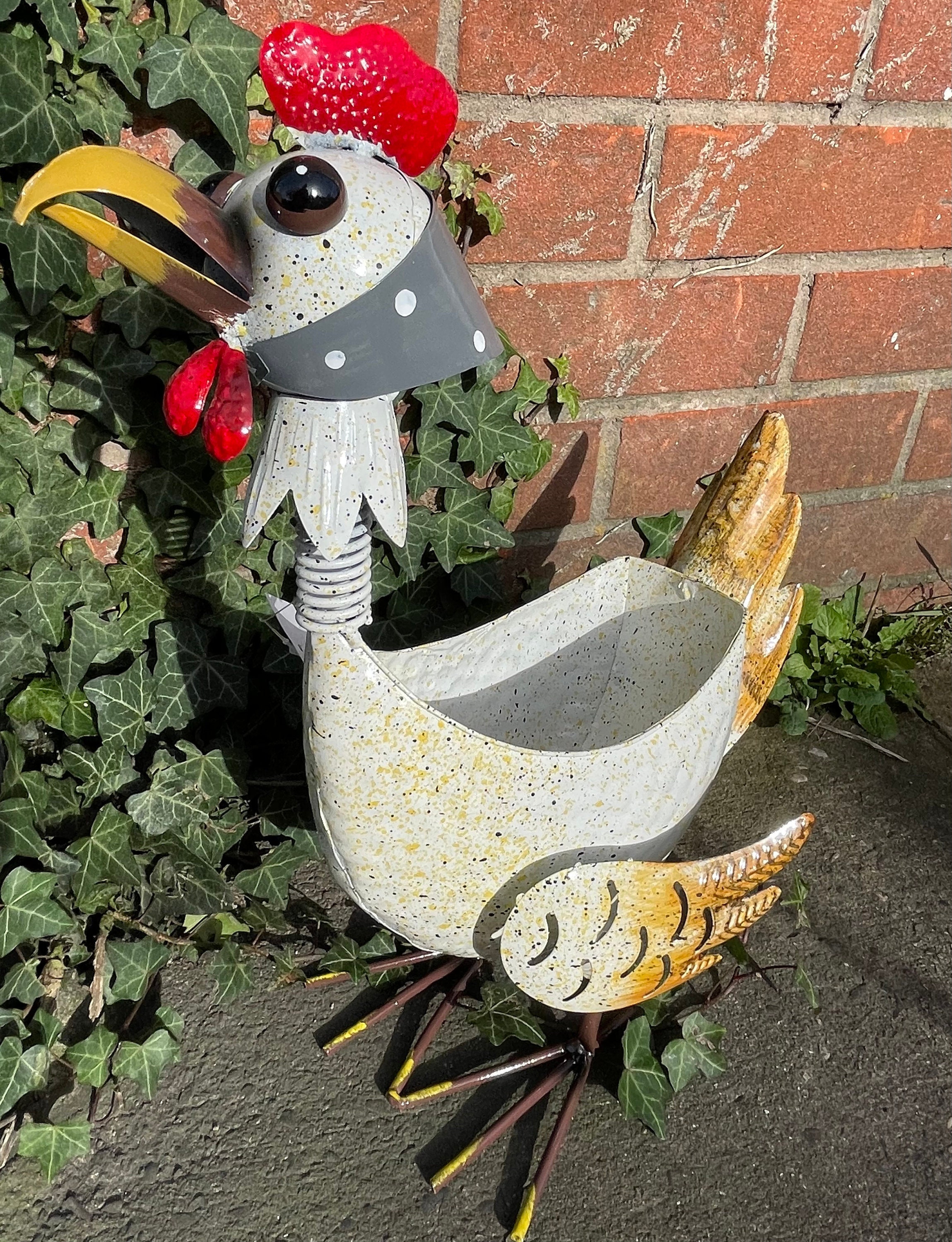 Large Rustic Chicken Metal Flower Pot Planters Plant Pots - Etsy UK