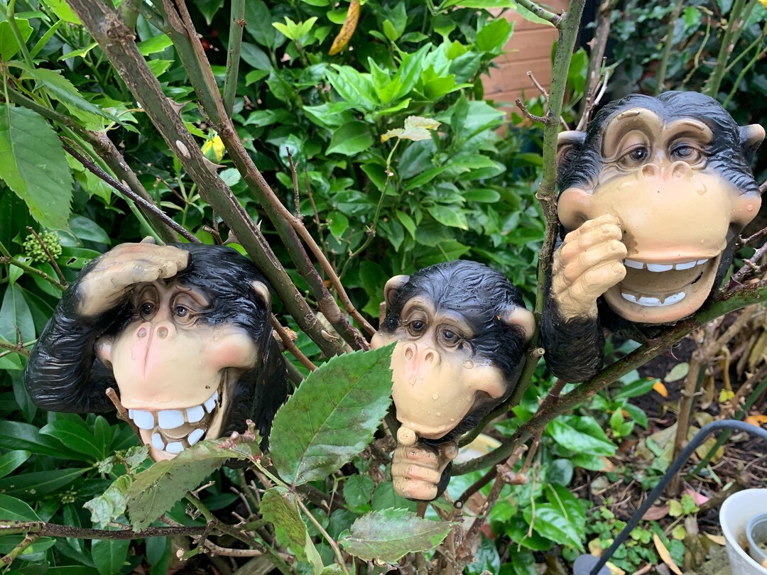 Set of 3 Monkey Garden Ornament Gorilla Hanging Tree Hugger - Etsy