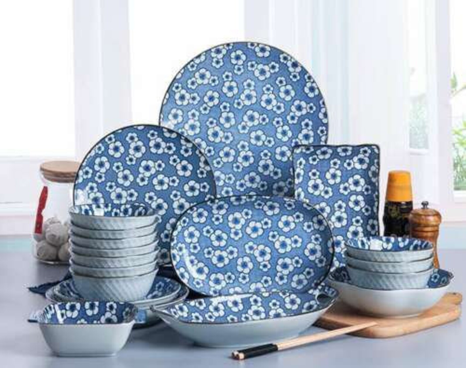 Crockery Japanese Blue Ceramic Dinner Plates Dish Bowls - Etsy