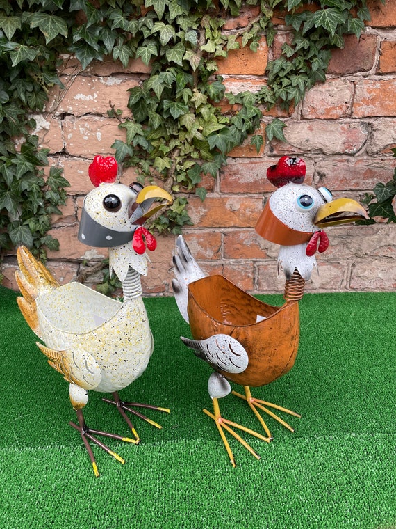 Large Rustic Chicken Metal Flower Pot Planters Plant Pots - Etsy UK