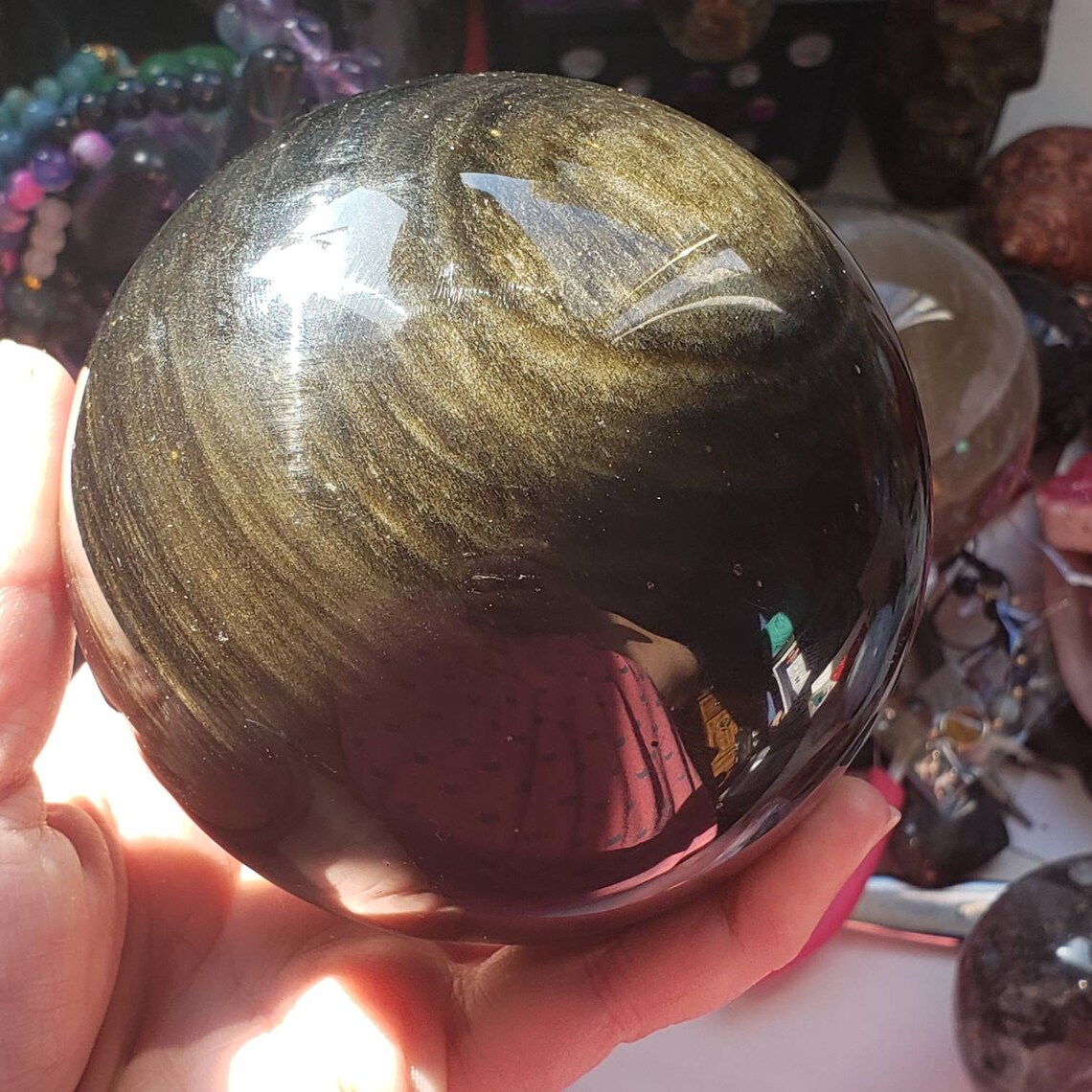 Huge golden obsidian sphere large golden obsidian large black | Etsy