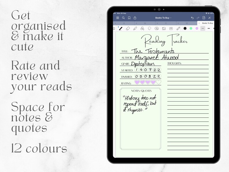 12 Digital Reading Journal Trackers | Pastel Aesthetic Digital Reading ...