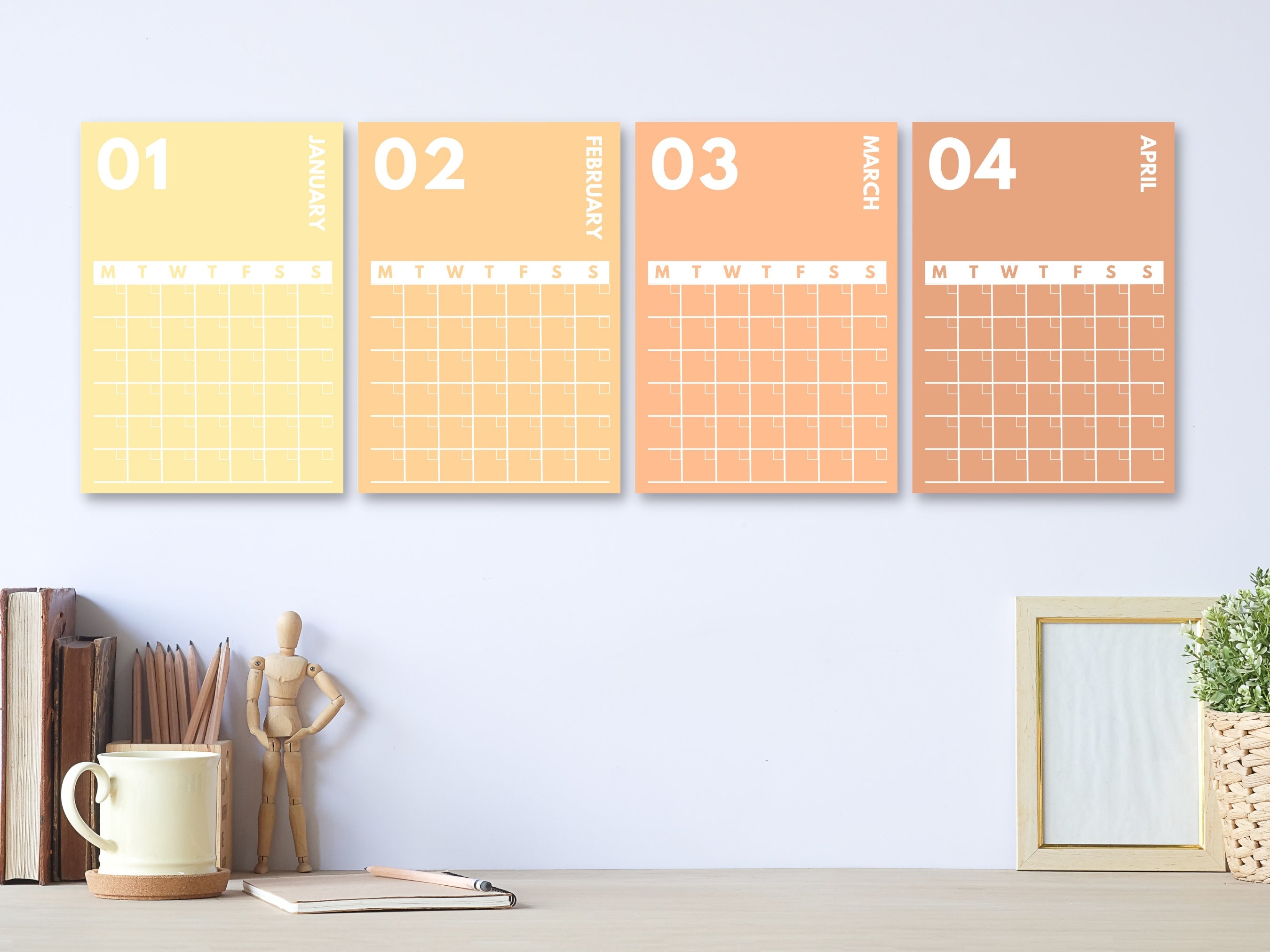 Blank Boho Aesthetic Minimalist Monthly Printable Calendar Portrait ...