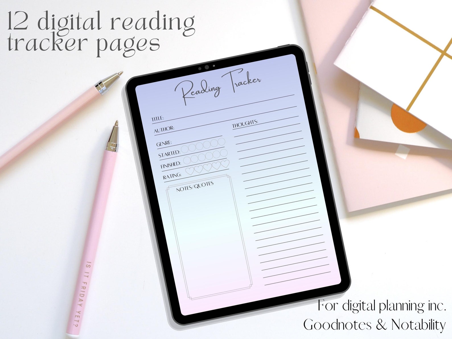 12 Digital Reading Journal Trackers | Pastel Aesthetic Digital Reading ...