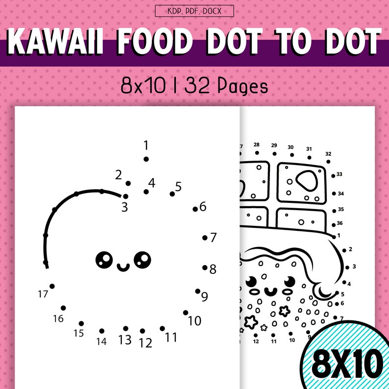 Kawaii Food Dot to Dot Sheets: Kids Activity Book (PDF, DOCX) - Etsy ...