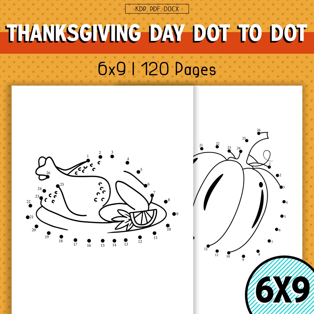 6”x9” Thanksgiving Day Dot to Dot Sheets for Kids 120 PDF DOCX Pages ...