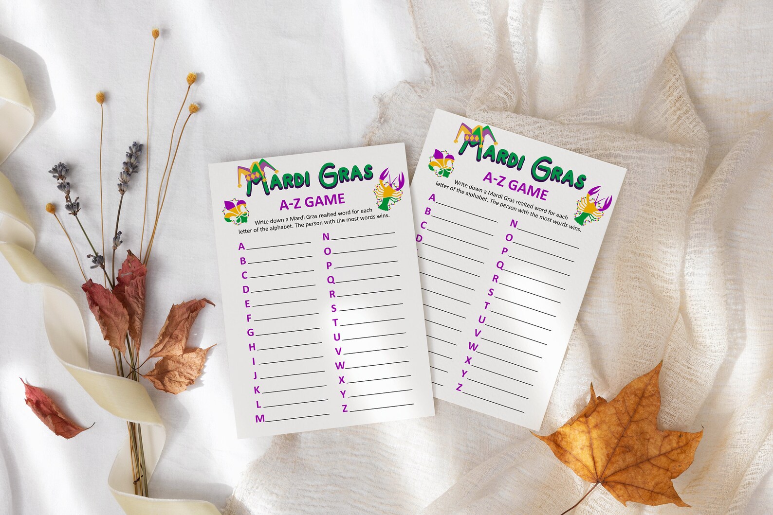 Mardi Gras Alphabet Game A4 A5 US, SVG PDF Png | Mardi Gras Game A-Z ...