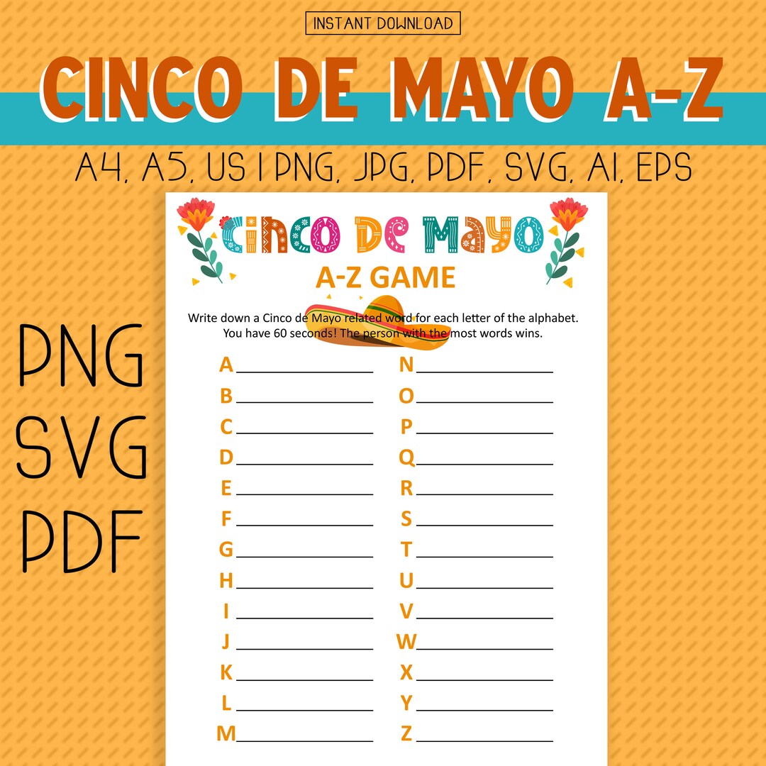 Cinco De Mayo Alphabet Game A4 A5 US SVG PDF Png | Cinco De Mayo ...