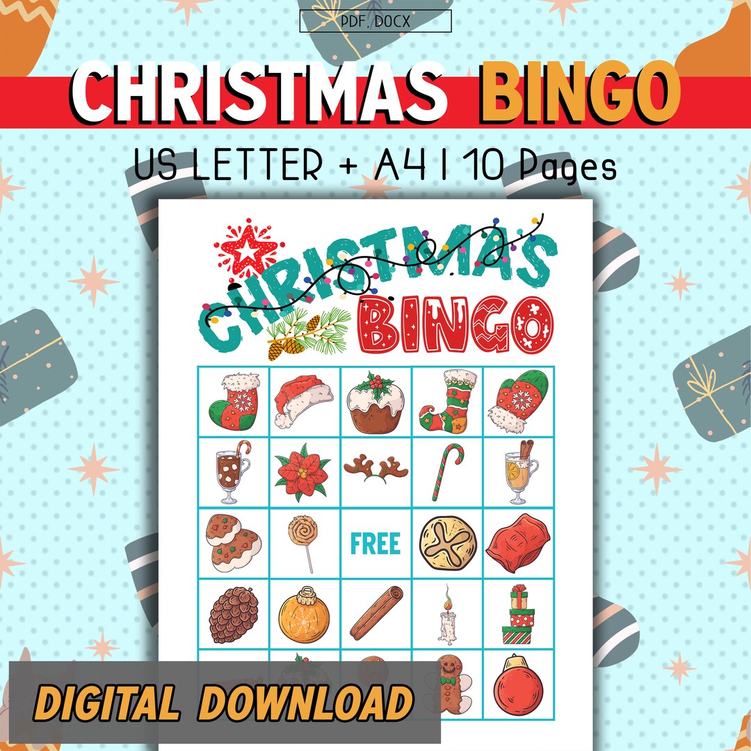 Christmas Printable Bingo Game Sheets for Kids, Family 10 PDF DOCX ...