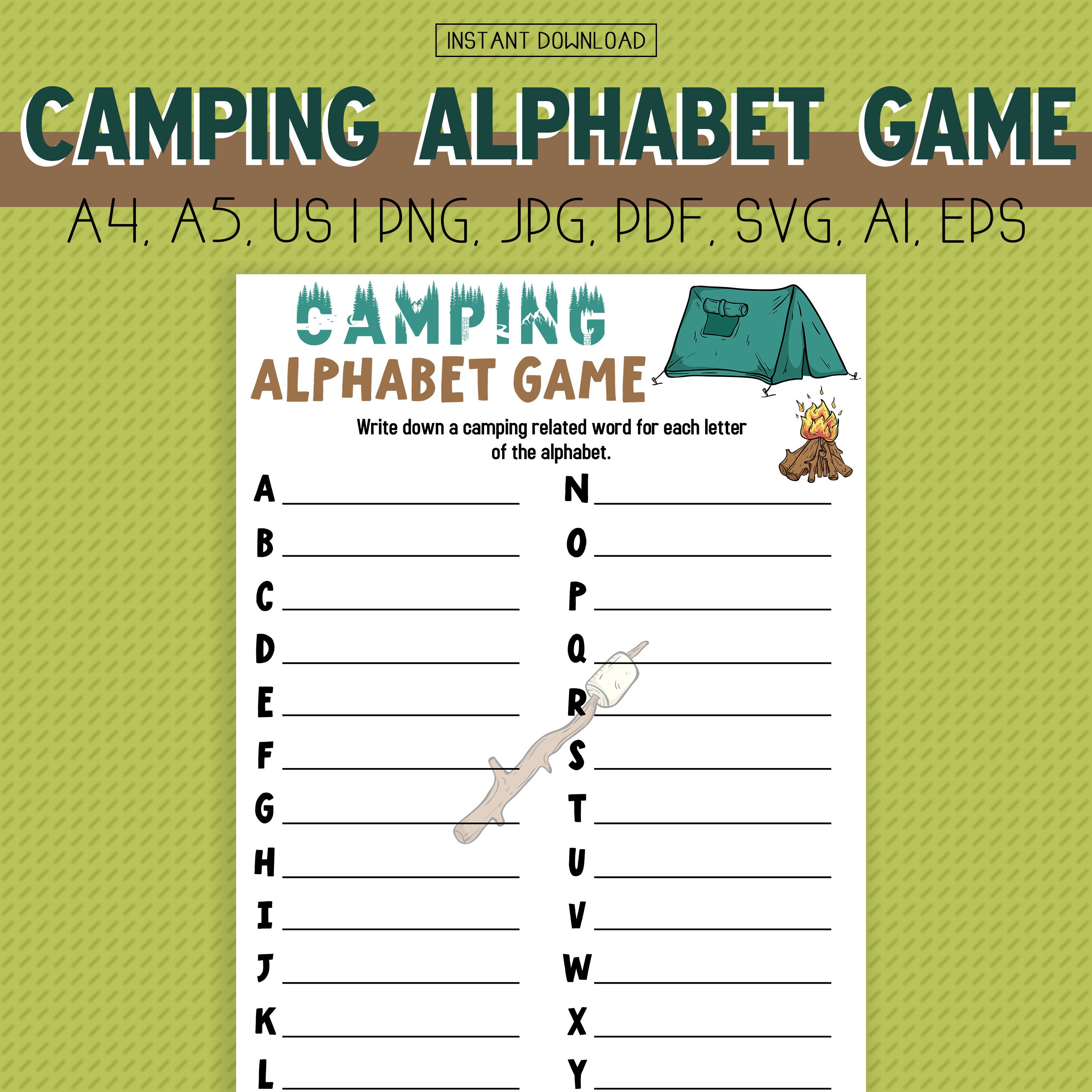 Camping Alphabet Game A4 A5 US Letter SVG PDF Png Camping Game ...