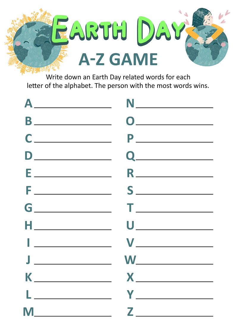 Earth Day Alphabet Game A4 A5 US, SVG PDF Png | Earth Day Game, Earth ...