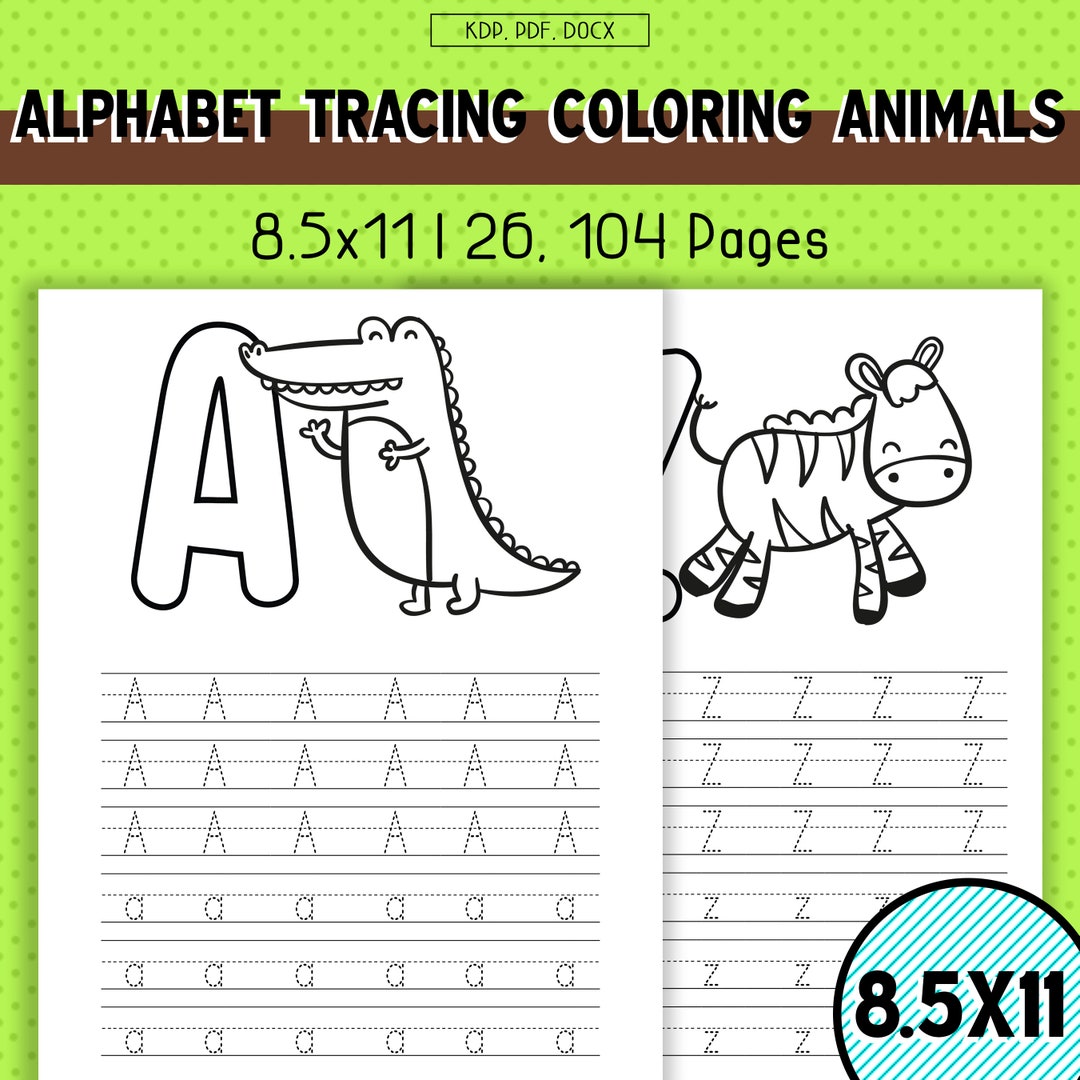 Animals Alphabet Coloring Tracing Sheets A-Z (PDF DOCX) - Etsy