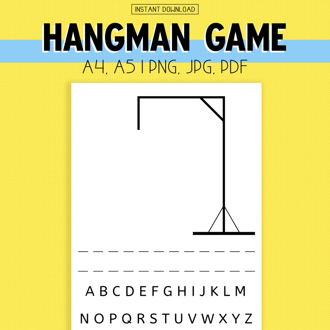 Hangman Game A4, A5 (PDF, PNG, Jpg) - Interior Template, Game Board for ...