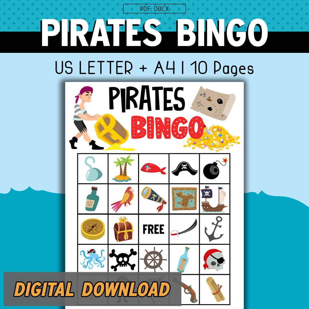 Pirates Bingo Printable Game Sheets for Kids, Family 10 PDF DOCX Pages ...