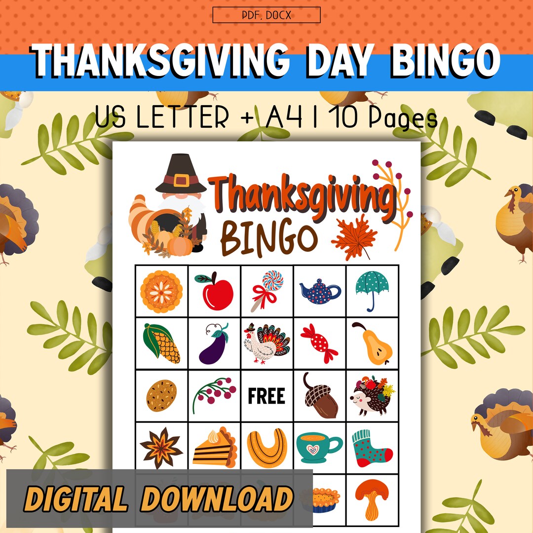 Thanksgiving Bingo Game: Printable Party Activity (PDF, DOCX) - Etsy