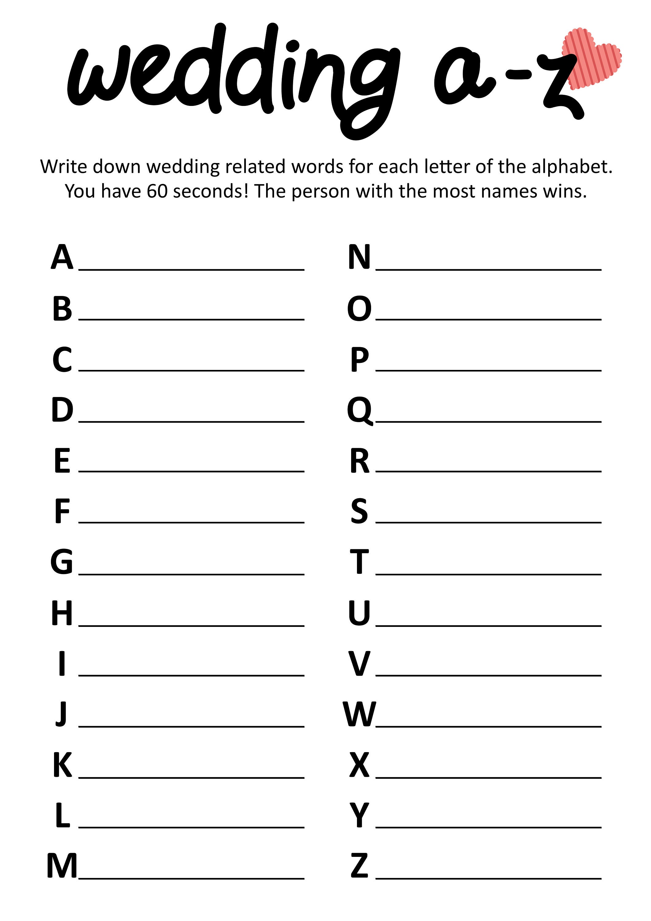 Bridal Alphabet Game: Wedding A-Z Printable (PDF, SVG) - Etsy