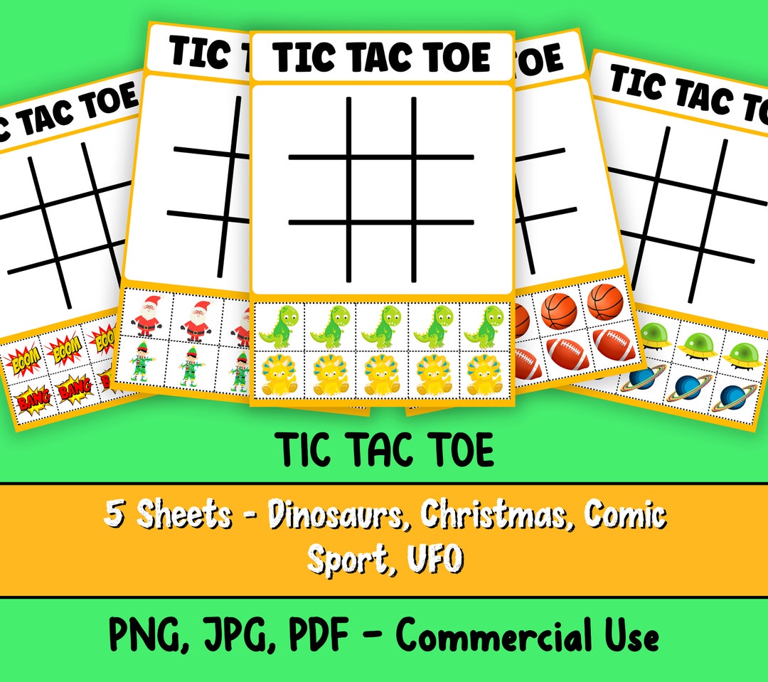 Tic Tac Toe 5 Sheets Dinosaurs, Christmas, Sport, Comic, UFO PNG Jpg ...