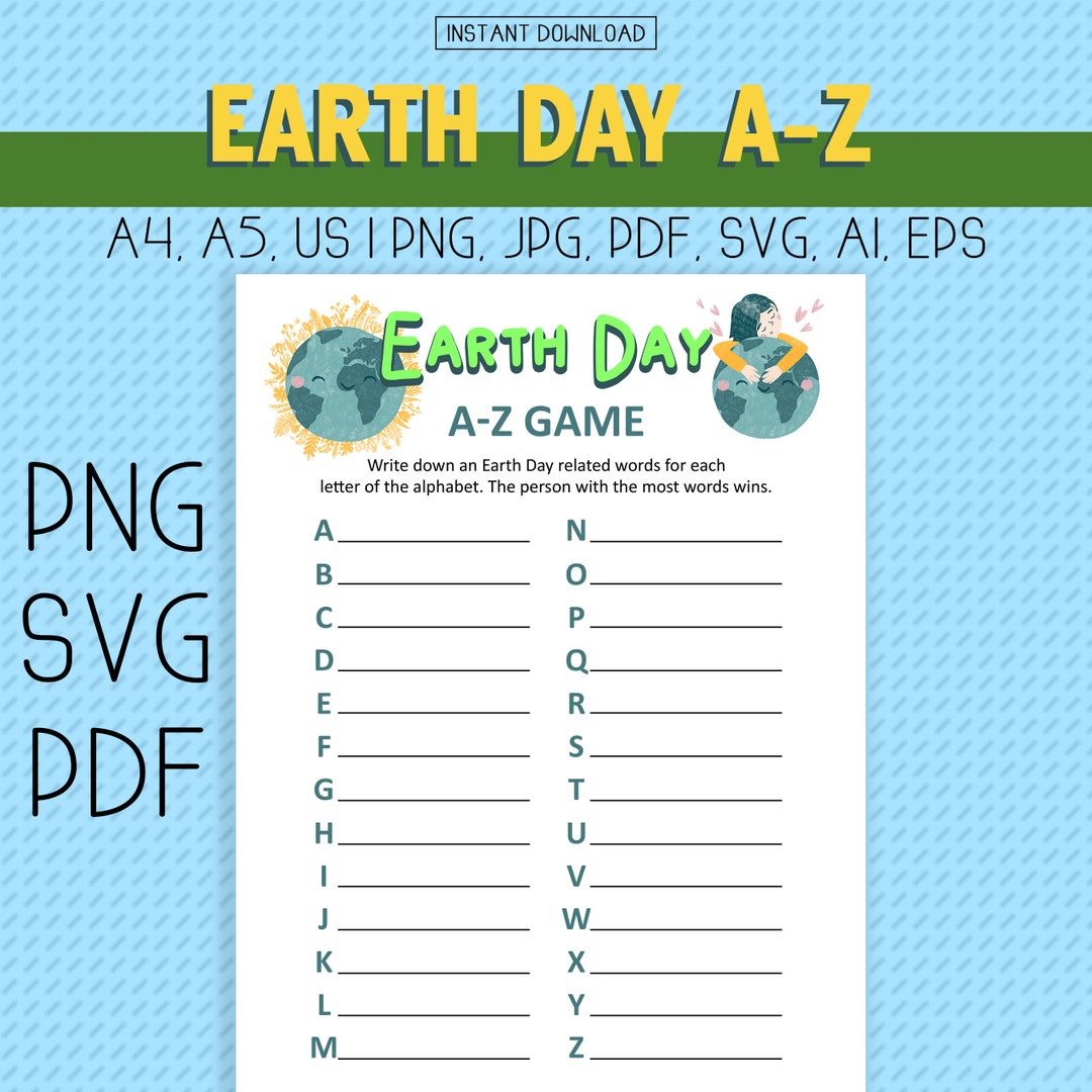 Earth Day Alphabet Game A4 A5 US, SVG PDF Png | Earth Day Game, Earth ...