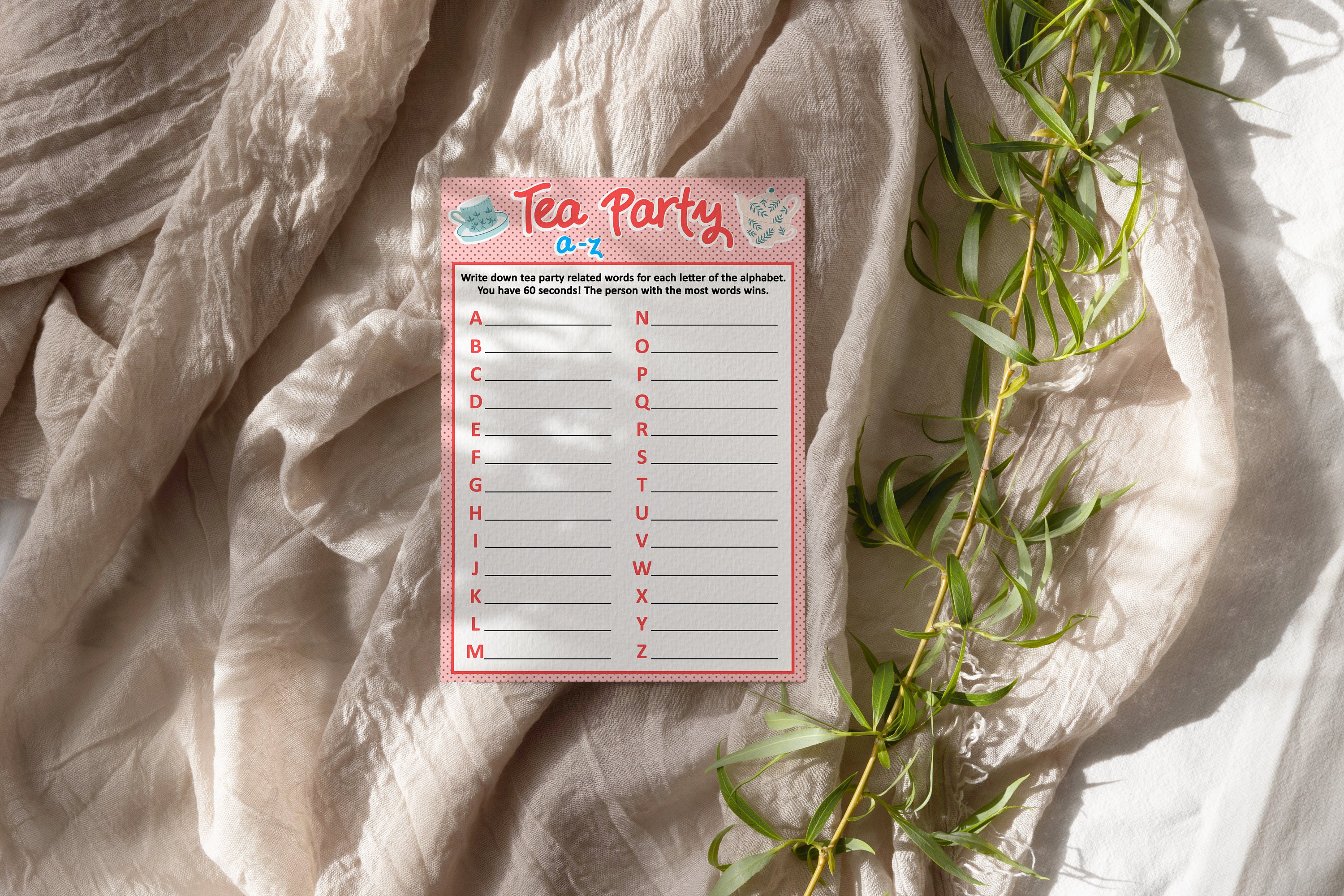 Tea Party Alphabet Game A4 A5 US SVG PDF Png | Tea Party Printable Game ...
