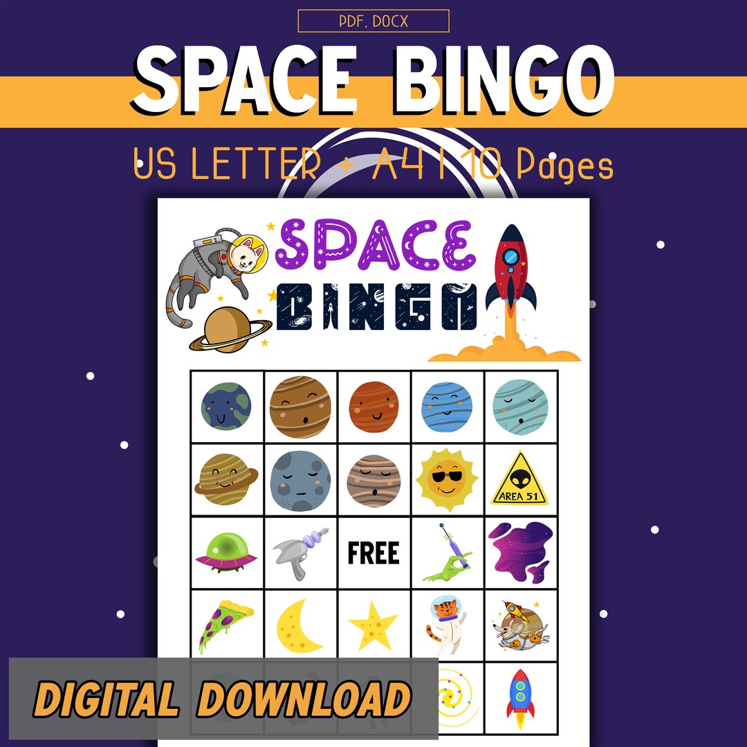 Outer Space Bingo Game: Kids Party Activity (digital Download) - Etsy