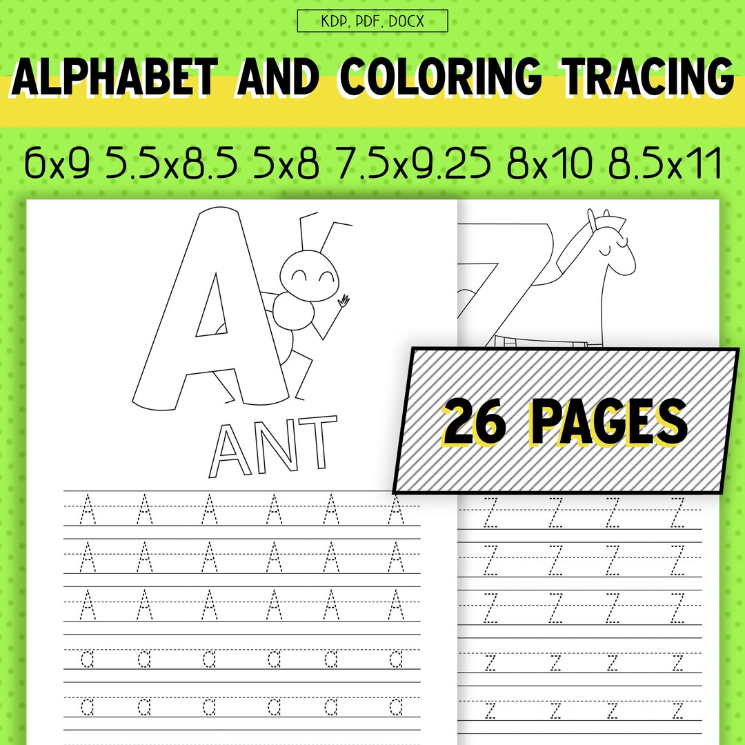 Coloring Animals Alphabet Tracing Sheets for Kids 26 Pages 6x9 / 5.5x8 ...