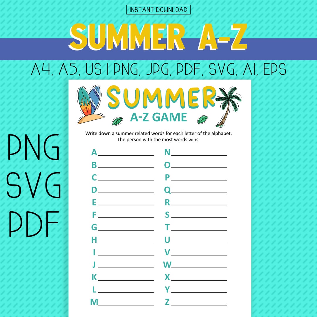 Summer Alphabet Game A4 A5 US SVG PDF Png | Summer Printable Game ...
