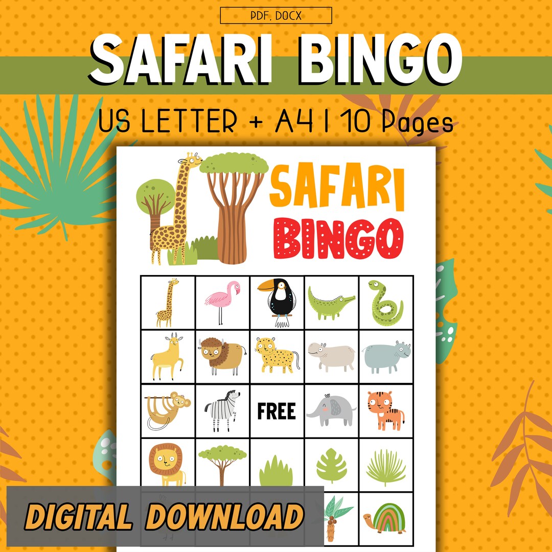 Safari Animals Bingo Game: Kids Printable Party Activity (PDF DOCX) - Etsy