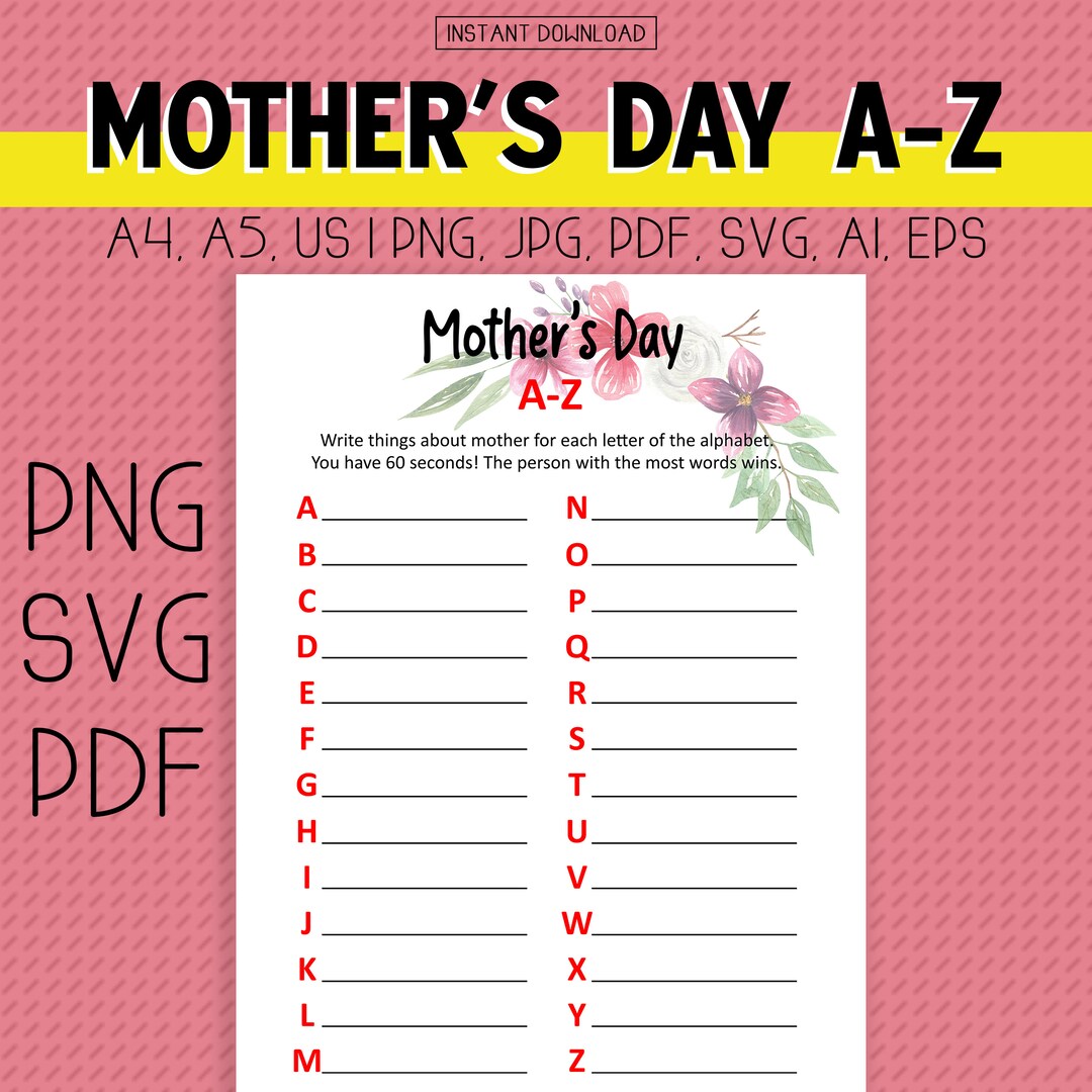 Mother’s Day Alphabet Game A4 A5 US SVG PDF Png, Mother’s Day Printable ...